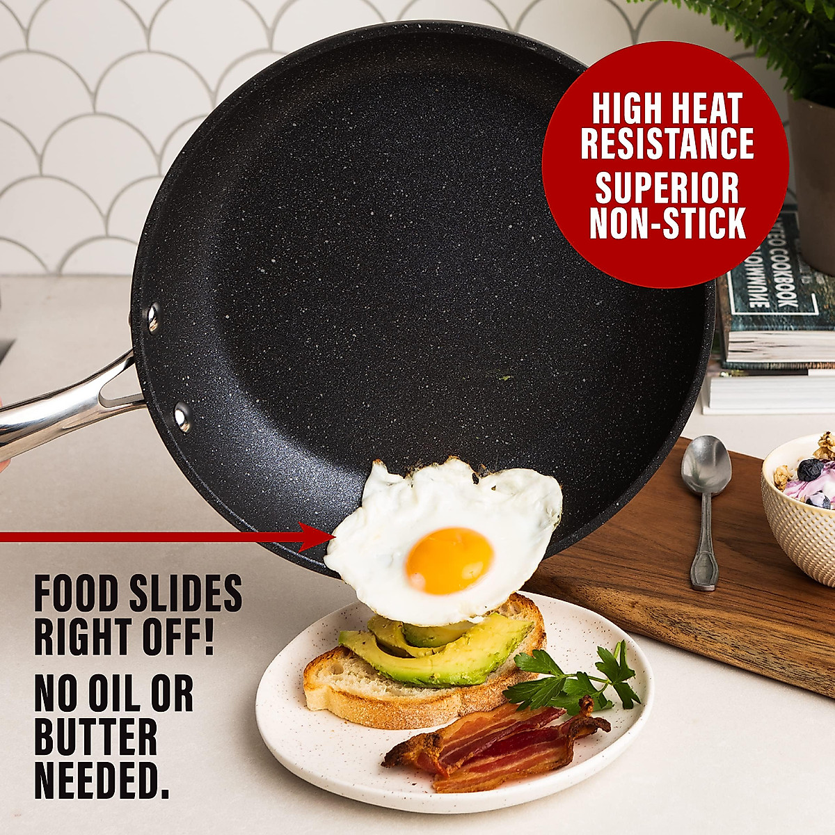 GRANITESTONE 11" Non-Stick Frying Pan with Mineral/Diamond Coating for Long Lasting Nonstick Skillet for Cooking with Stay Cool Handles, Oven/Dishwasher Safe, Non-toxic