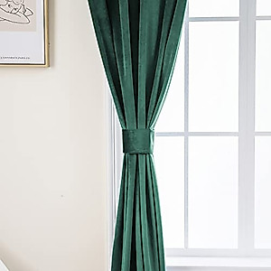 PLEASANT BOULEVARD | Velvet [2 Panels] Elegant Living Room Bedroom Window Drape Curtain, Grommet Eyelet Style (52 x 84in, Dark Green)