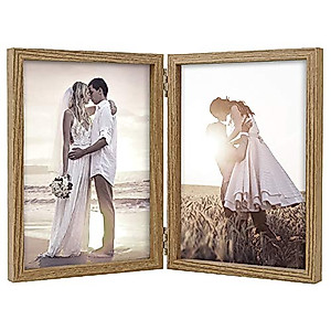 AEVETE 5x7 Double Picture Frames Vertical Hinged Wood Folding Photo Frames with Real Glass Front