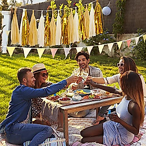 MerryNine Tissue Tassels Garlands, 30PCS Tassels, 14 Inch Long Tassels, for Wedding, Baby Shower, Event & Party Supplies Decoration (Tan/Ivory/Gold Set)