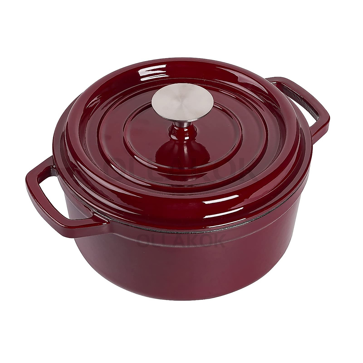 OLLAKOK 3.2 QT Enameled Cast Iron Dutch Oven with Lid Dual Handles Heavy Cast Iron Pot (Garnet)