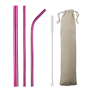 JANKNG 3 Pieces 304 Stainless Steel Metal Straws Set, 8.5 Inch Extra Wide Milkshake Bubble Reusable Drinking Straws For 20oz Tumblers Yeti Rumblers Cold Beverage, Pink