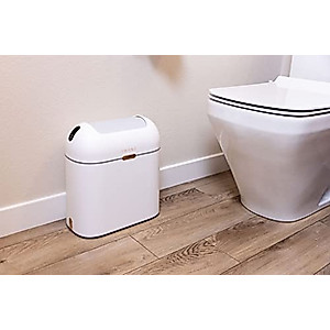 EMANE Motion Sensor Butterfly Lid Trash bin White Water Proof Golden Button for Office use, Kitchen, Bathroom Touchless Trash can