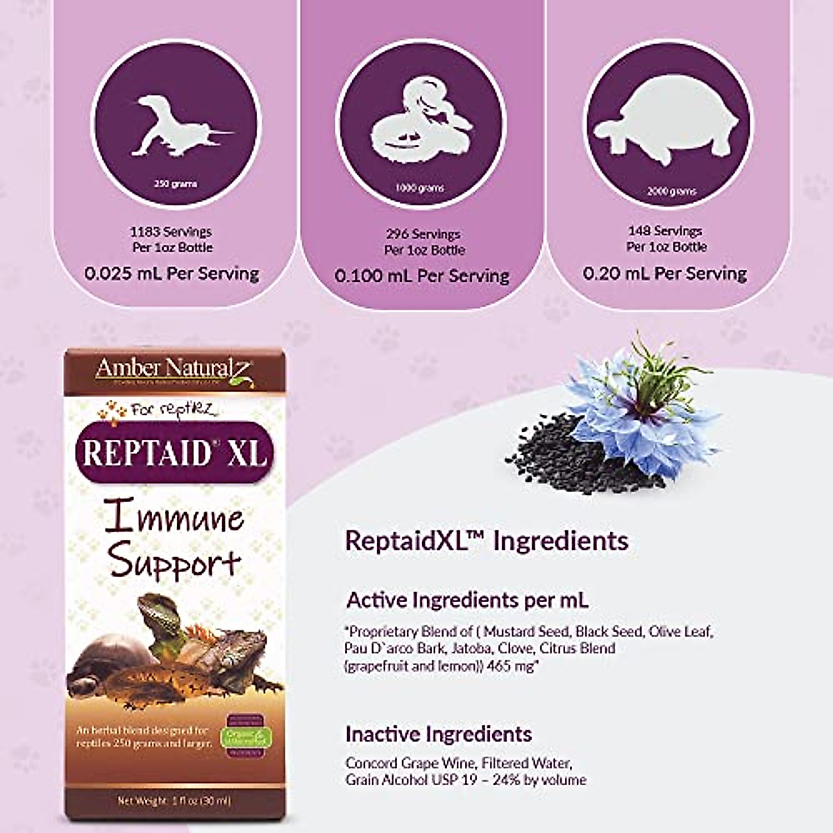 AMBER NATURALZ - REPTAID XL - Immune Support - for Reptiles 250g & More - 1 Ounce