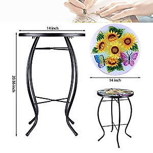 MUMTOP Patio Side Table Outdoor End Table Plant Stand 14’’ Round Accent Table Mosaic Glass Metal Side Table Sunflower Garden, Balcony Indoor Coffee Table…