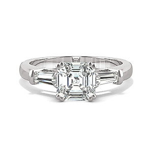 14K White Gold Moissanite by Charles & Colvard 6.5mm Asscher Three Stone Ring- size 7 1.67cttw