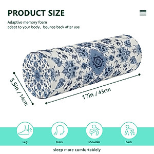 SDMKA Fuzzy Blue Texture Cervical Neck Roll Pillow - Bolster Memory Foam Pillow for Neck Pain Relief, 5.5 x 17 Inch Cylinder Pillow, Perfect Sleeping Support