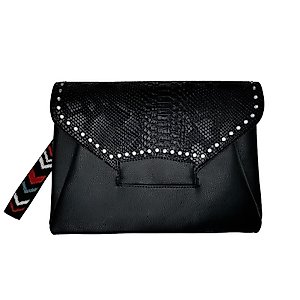 NIGEDU Women Clutch Fashion 3D Python Pattern Envelope Clutches Oversized Purse Bag Rhinestone Evening Party Handbag with Wrist Strap (Black)