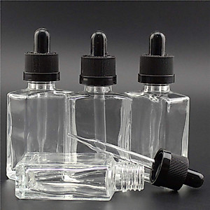 FWD (1 OZ) Clear Square Glass Dropping Bottle with Glass Dropper (3 Pack)
