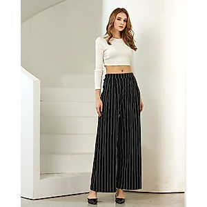 noflik Women's Business Casual High Waisted Wide Leg Palazzo Work Pants with Pockets (Black Stripe, M)