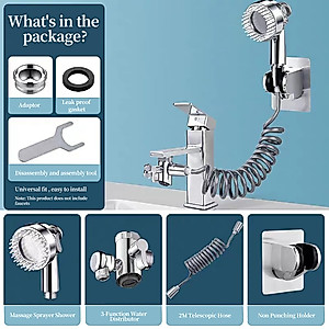 Kitchen Sink Sprayer,Sink Faucet Sprayer with Hose and Holder, Faucet Spray Head Replacement Wash Hair Attachment Pet Rinser for Shower with Stop Key(55/64'' Female Thread,Adapter Included)