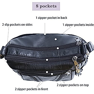 ELDA Embroidered Crossbody Bags For Women Print Pocketbooks Soft PU Leather Purses and Handbags Multi Pocket Shoulder Bag