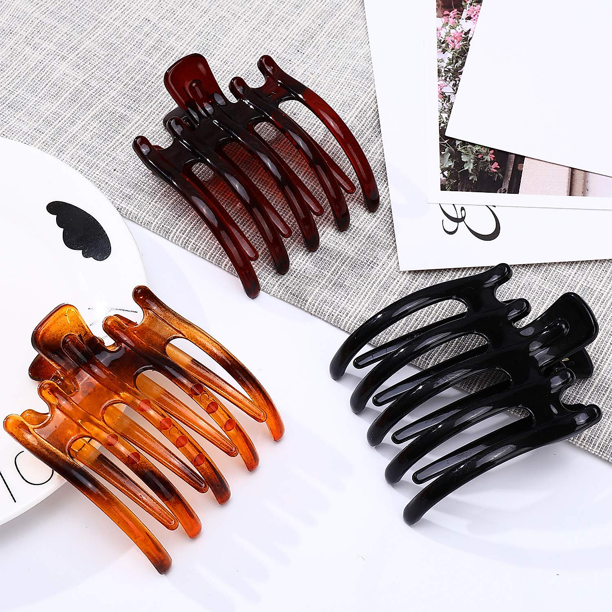 6 Pieces Plastic Non-slip Hair Claw Clips Glossy Prongs Claw Hair Clips Hairpin Clamp with Inner Teeth for Women, 3 Classic Colors