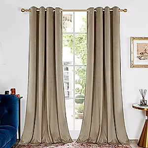 Deconovo 100% Blackout Velvet Curtains 84 Inches Long, Khaki Curtain Drapes for Luxury Bedroom, Room Darkening Thermal Insulated Grommet Curtains for Living Room (Set of 2, 52W x 84L inch)