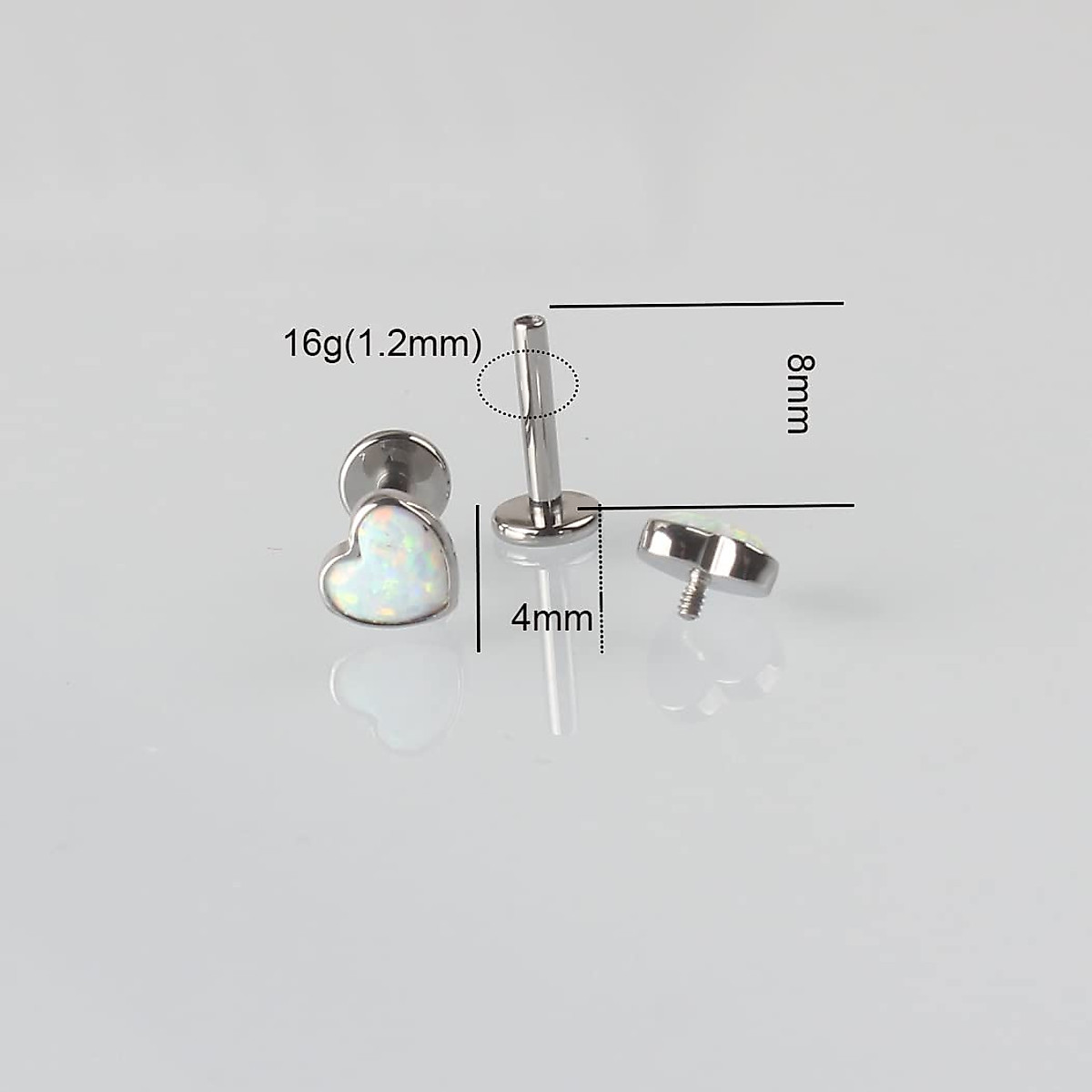 FRAGRANS 1 Piece Labret Lip Piercing 16G ASTM F136 Titanium Synthetic Opal Heart Ear Cartilage Helix Tragus Stud Body Jewelry
