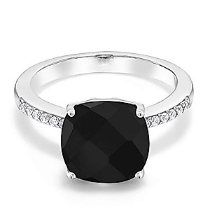 Gem Stone King 925 Sterling Silver 10MM Cushion Cut Gemstone Birthstone Engagement Ring | Wedding Anniversary Promise Ring For Women | Available In Size 5, 6, 7, 8, 9