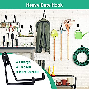 4 Pack Garage Hooks, Wall Hooks Heavy Duty, with 2 Extension Cord Storage Straps, Bike Hooks for Hanging Garage Wall, Garden Lawn Tools, Ladder, Hose Storage Rack Organizer