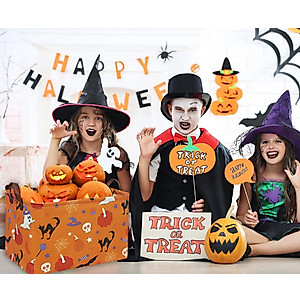 DDBASKET Halloween Basket Pumpkin Halloween Baskets for Kids Trick or Treat Basket Rectangular Toy Storage Bin Organizer Box Room Decor for Halloween Parties(Candy Pumpkin)