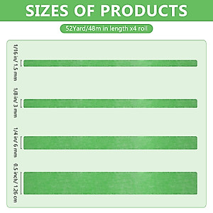 Epakh 4 Rolls Pinstripe Tape, Masking Tape in 1/16, 1/8, 1/4 and 1/2 Inch Wide, Painters Automotive Masking Tape for DIY Car Auto Paint Art (Green, 52 yd)