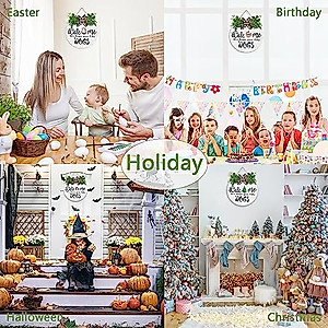 Interchangeable Wooden Seasonal Welcome Sign, Rustic Round Dogs Sign Front Door Wreaths for Home/Wall/Porch/Farmhouse Decor, for Easter Spring Summer Fall Halloween Christmas All Season Decorations