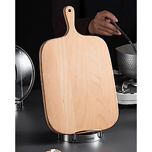 Mukkuri Pot Lid Organizer, Pot Lid Holder 304 Stainless Steel Pot Lid Stand,Lid and Spoon Rest Cutting Board Holder,Pot Lid Rack for Kitchen Utensil(Silver)