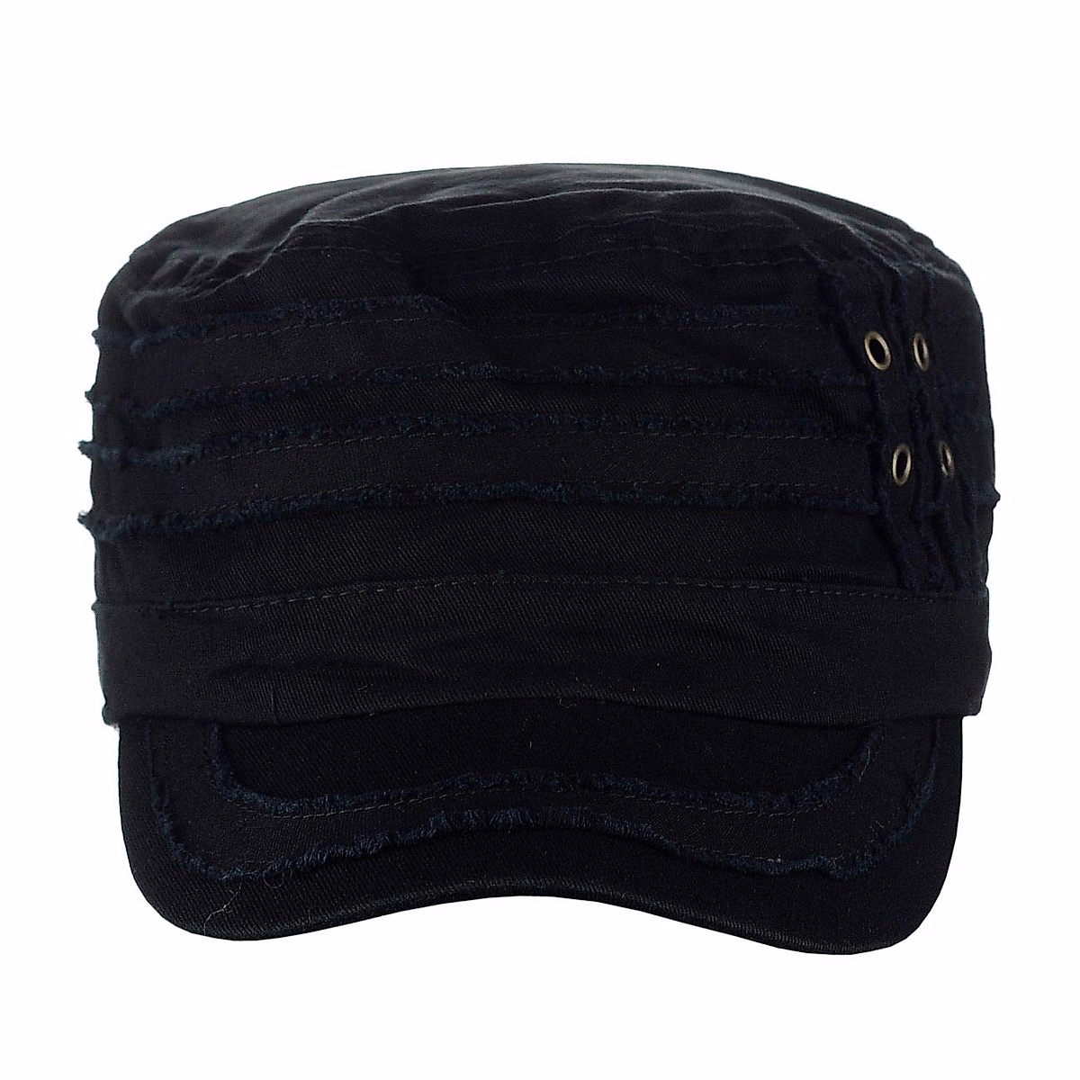 D&Y Unisex Cotton Distressed Layered Frayed Cadet Military Cap, Black