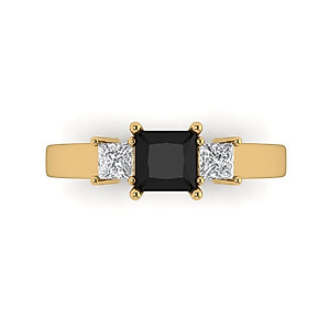 Clara Pucci - 0.89 Carat Princess cut 3 stone Solitaire W/accent Black Onyx Wedding Bridal art deco Anniversary Ring 14k Yellow Gold Size 7