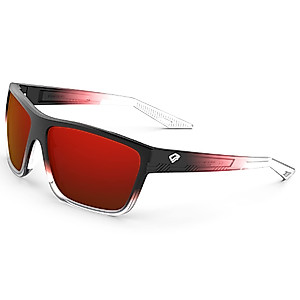 TOREGE Polarized Sports Sunglasses for Men Women Fishing Boating Beach Mountaineering Golf TR77(C11-Transparent Black Red Gradient&White&Black Red Lens
