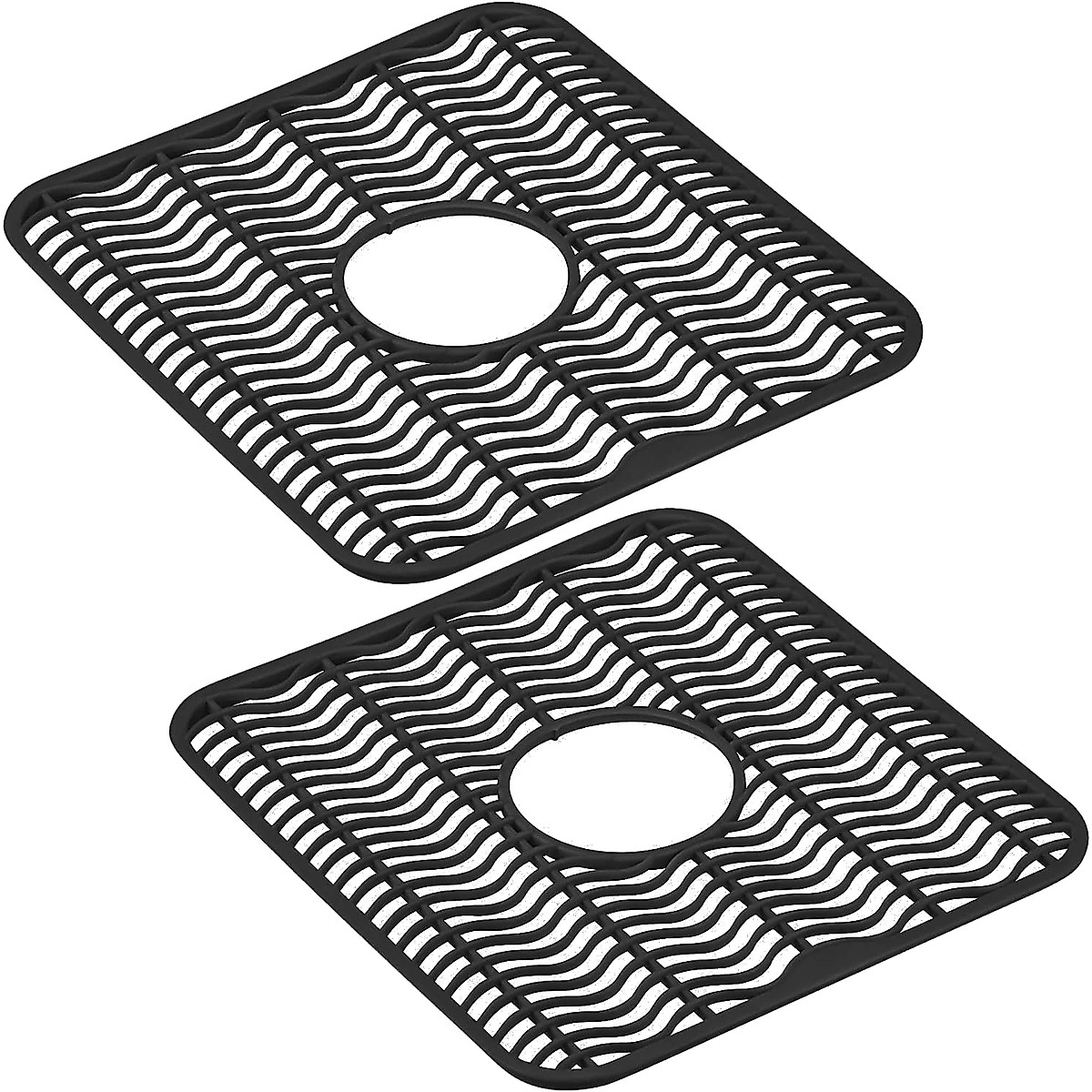 DecorRack 2 Black Sink Protectors for Kitchen Sink, 12" x 11" Dish Rack, Protect Sink from Stains, Damage, Scratches, Dishwasher Safe Sink Grid, Sink Mat, for Kitchen (2 Pack, Black)