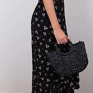 Rutledge & King Straw Crossbody Bag - Straw Bag with Handle - Straw Purse (Black)