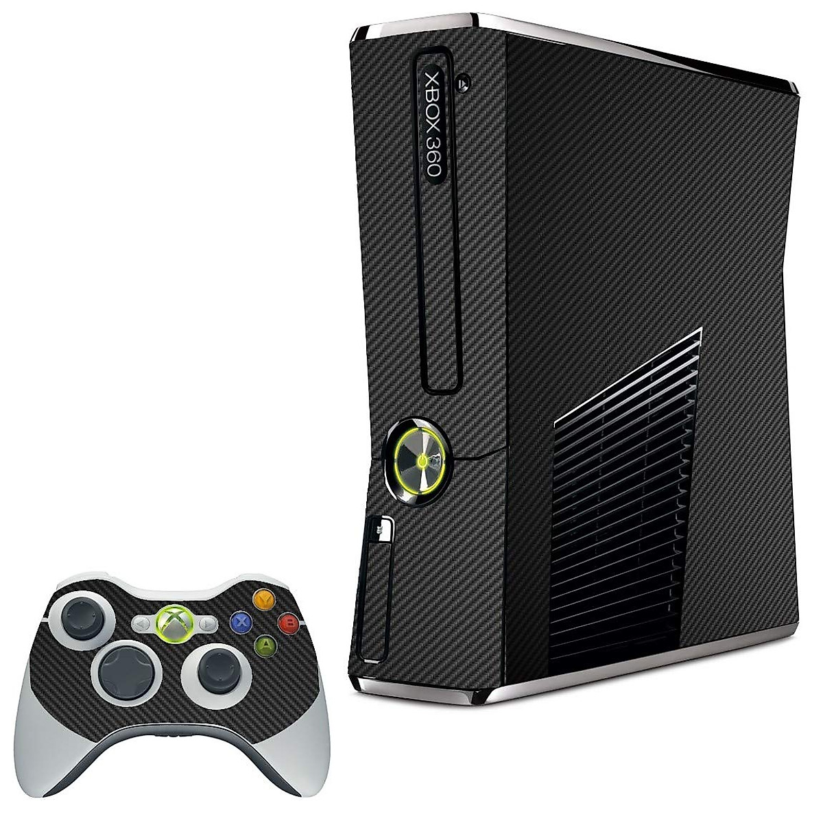 LidStyles Vinyl Protection Skin Kit Decal Sticker Compatible with Microsoft Xbox 360 Slim (Black Carbon Fiber)