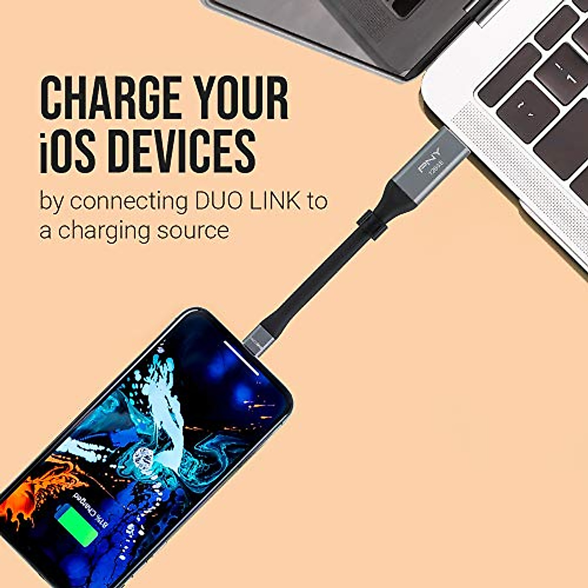 PNY P-FDI128LA02GC-RB 128GB Duo Link iOS USB 3.0 OTG Flash Drive for iPhone & iPad and Computers - External Mobile Storage for Photos, Videos, and More, Metal Gray