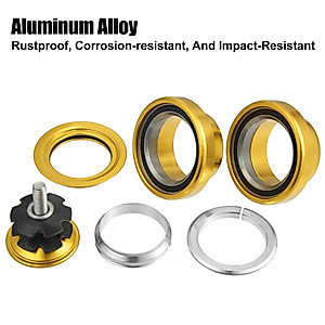 X AUTOHAUX 34mm 1-1/8" Threadless Bicycle Headset Combo Bike Threadless External Headset Sealed Cartridge Bearings MTB Road Headset with Top Cap Gold Tone