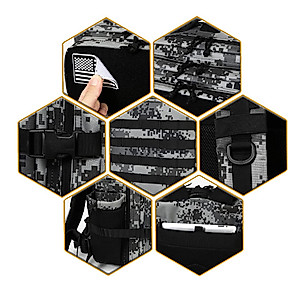 QT&QY Military Tactical Backpacks For Men Army Molle Daypack 45L Large 3 Day Bug Out Bag Gym Rucksack With Bottle Holder Black Camo