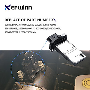 KERWINN Mass Air Flow Sensor MAF 22680-7S000 AF10141 Compatible for Nissan 07-13 Sentra, 03-15 Murano, 05-15 Xterra, 03-09 350Z, 09-15 370Z, Infiniti 05-08 G35, 08-13 G37, Suzuki