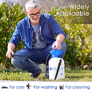 STURGID 82030 Sprayer for Lawns and Gardens or Cleaning Decks, Siding and Concrete - 1.1 Gallon (4L) with Pressure Release Valve, Sholder Strap, and 2 Wands (Brass and Plastic)