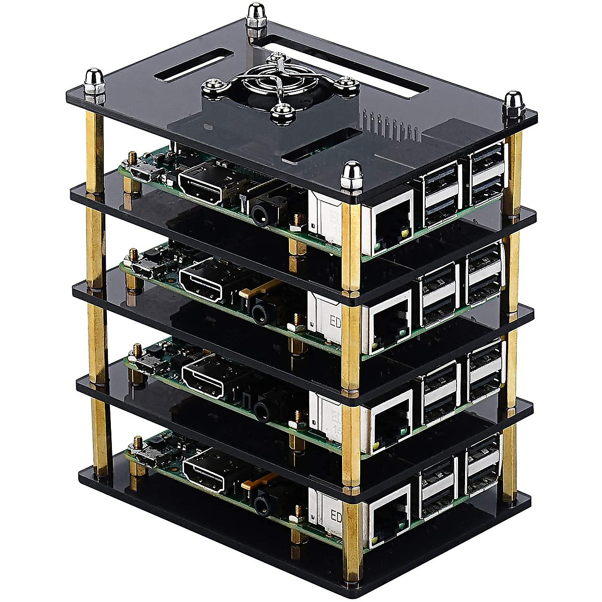 GeeekPi Cluster Case for Raspberry Pi 4 Model B, Pi Case with Cooling Fan and Heatsinks for Raspberry Pi 3 Model B+, Raspberry Pi 3/2 Model B