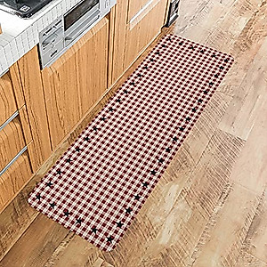 Libaoge Kitchen Mat Rug 1 PCS Country Star Berry Red Buffalo Plaid Runner Rug Anti-Fatigue Comfort Memory Foam Standing Mat Non-Slip Floor Door Mat for Bathroom Bedroom 16x47in