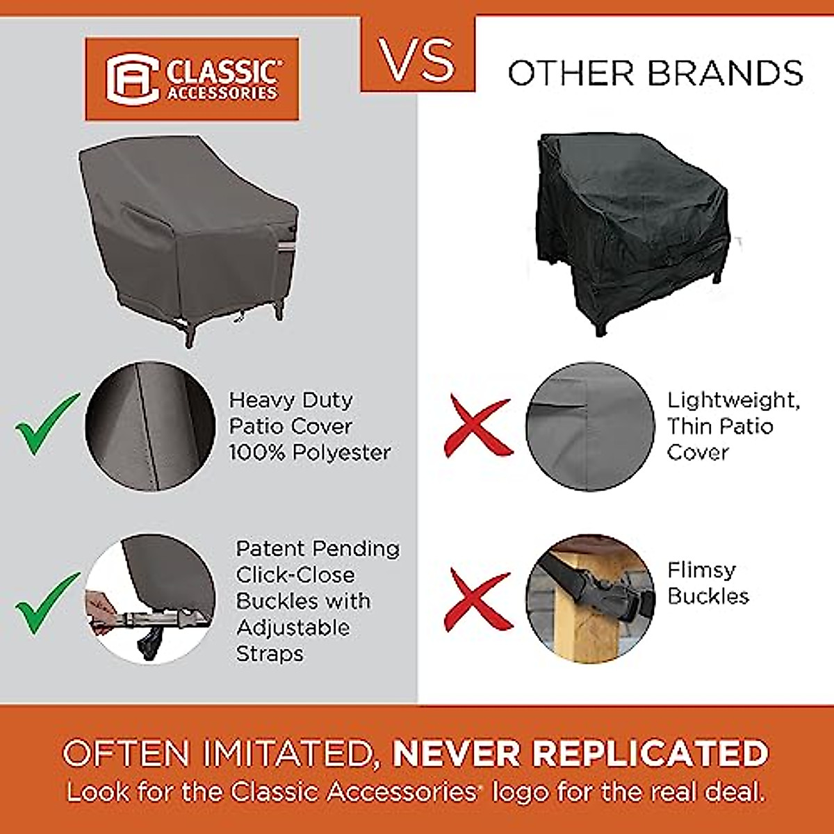 Classic Accessories Ravenna Water-Resistant 21 Inch Square Patio Ottoman/Table Cover, Outdoor Table Cover, Dark Taupe