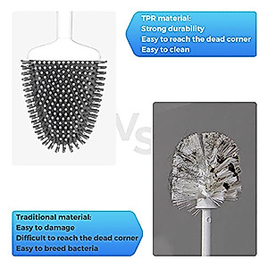 FESODR Toilet Brush with Holder (32Pcs Hooks Included), Silicone Brush Head Easily Clean Dead Corners, White