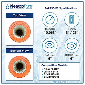 Pleatco PAP150-EC Pool Filter Cartridge Replacement for Unicel: C-9415, Filbur: FC-0687, OEM Part Numbers: R173216, 59054300, White