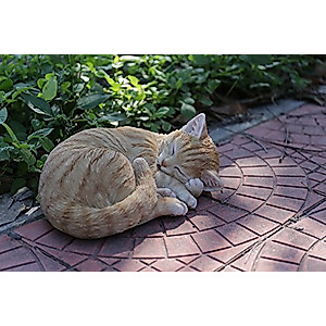 Hi-Line Gift Ltd Lying Cat Sleeping Tabby Statue, Orange