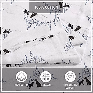 Eddie Bauer - King Sheet Set, Warm Breathable Cotton Flannel Bedding with Deep Pockets, Brushed for Extra Softness, Cozy Home Decor, Oeko-Tex Certified (Dog Friends White, King)