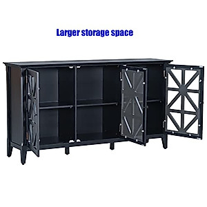 PRIARI Upgraded Version & Stronger Console Table Kitchen Buffet Sideboard with 3 Doors and Shelves, Thickened Enhanced Solid Wood Storage Cabinet for Entryway Dining Room (Faster Assembly) (Black)