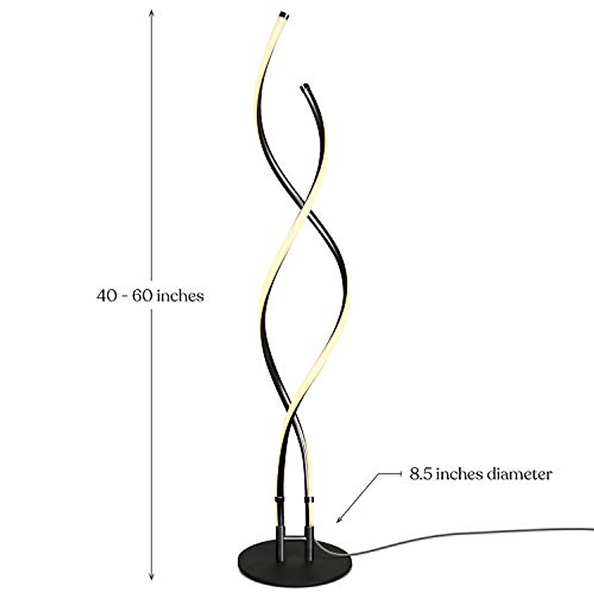 Brightech Embrace Dimmable LED Floor Lamp – Modern Spiral Adjustable Standing Lamp for Living Rooms & Offices – 2-in-1 Tall End Table Lamp for Bedroom Reading - Black