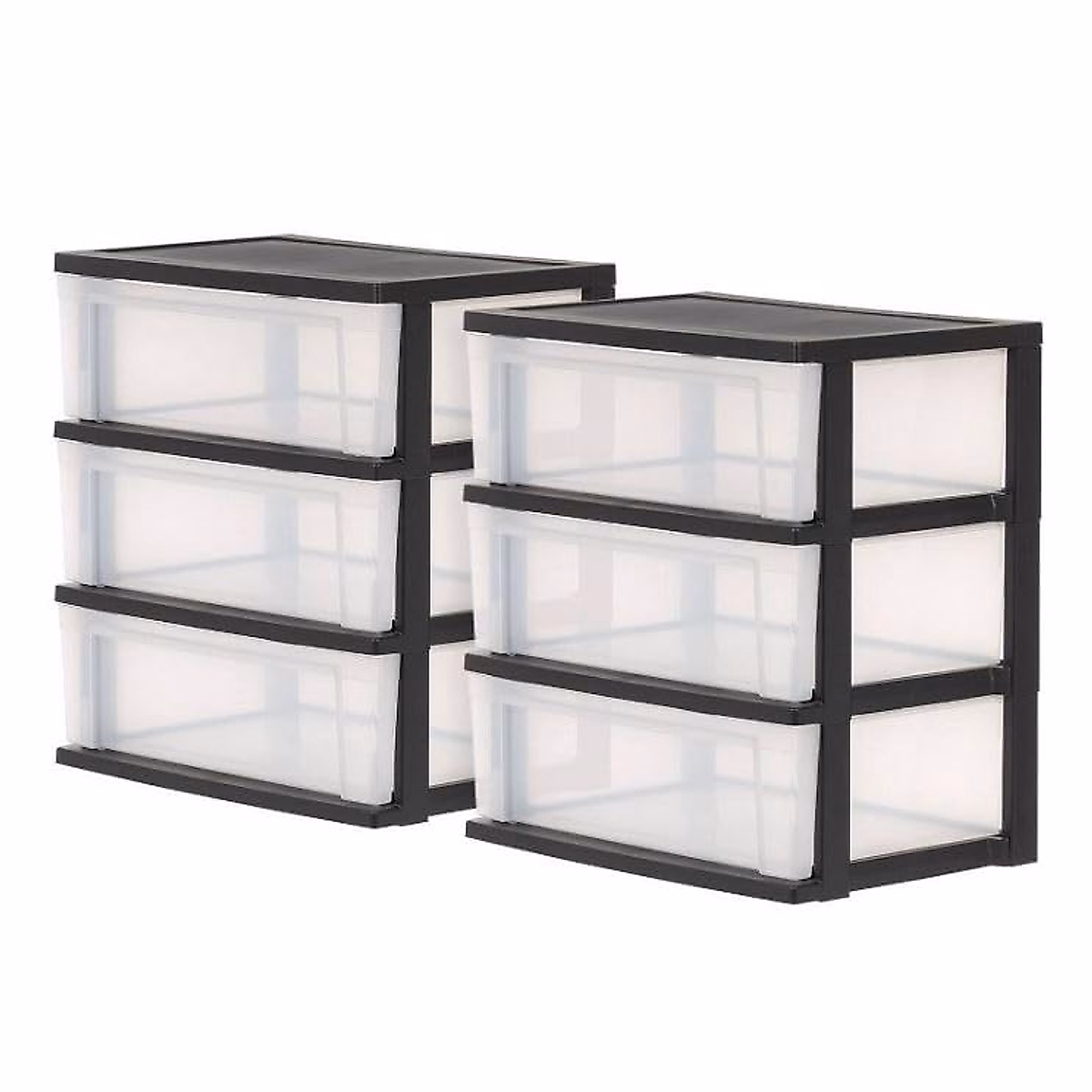 IRIS USA Wide 3 Drawer Plastic Storage Chests 2 Pack