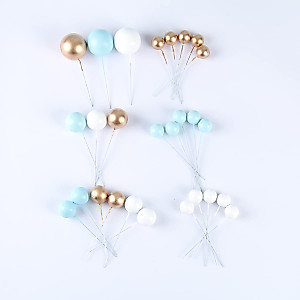 Bear Cake Toppers With Blue Gold White Cake Topper Mini Balloons, For Baby Shower Gender Reveal Party Birthday Party Bear Theme Party Supplies (Blue)