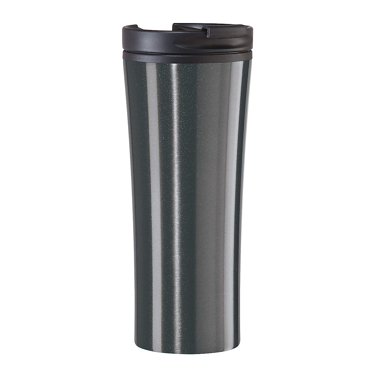 Oggi CONTOUR Stainless Steel Travel Tumbler - Black, 16 oz, with flip open lid for hot and cold beverages.