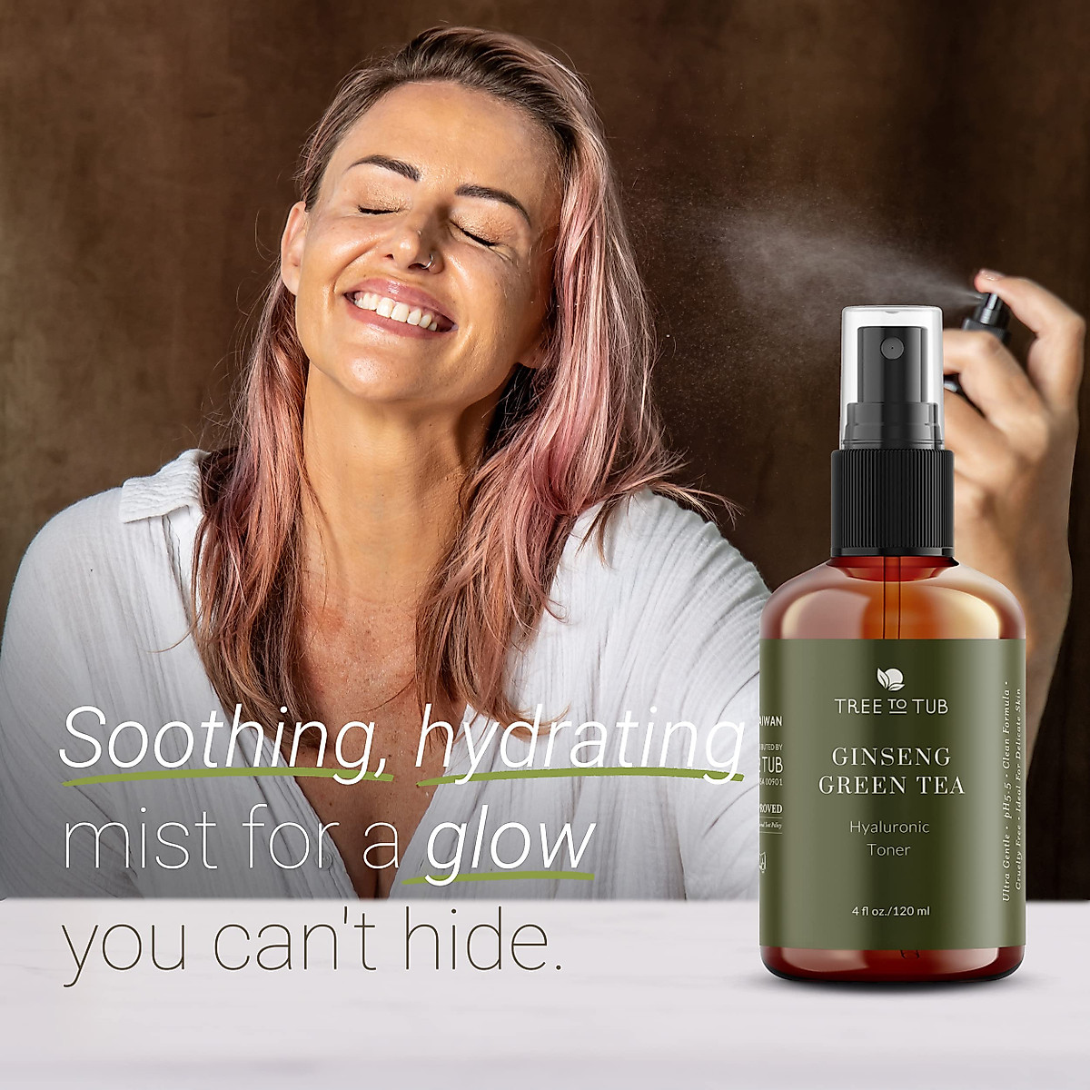 Tree To Tub Hydrating Facial Toner Spray for Dry & Sensitive Skin - Alcohol Free Witch Hazel & Rose Water Face Toner for Women & Men w/Hyaluronic Acid, Vitamin C, Organic Green Tea, Natural Ginseng