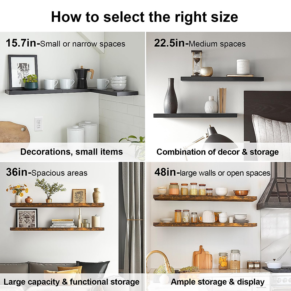 BAYKA Floating Wood Shelves - Wall Mounted for Bathroom,Bedroom,Living Room,Kitchen,Small Hanging Shelf for Books/Storage/Room Decor with 22lbs Capacity(Rustic Brown,Set of 3,15.7inch)